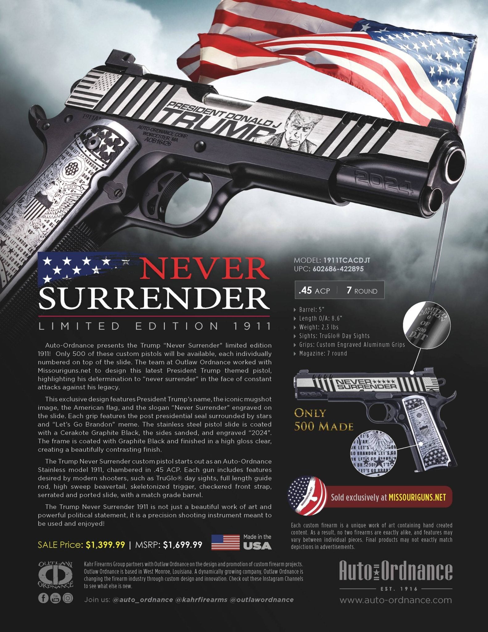Trump Never Surrender 1911 - Auto-Ordnance | Original manufacturer of ...